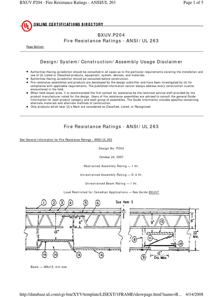 BXUV.P204 Fire Resistance Ratings - ANSI/UL 263 | PDF | Duct (Flow) | Rolling (Metalworking)