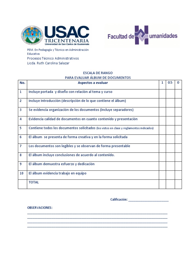 Escala para Evaluar Álbum. | PDF