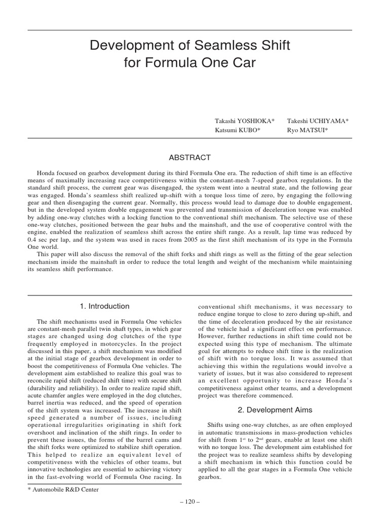 Development of Seamless Shift For Formula One Car: ST ND | PDF ...