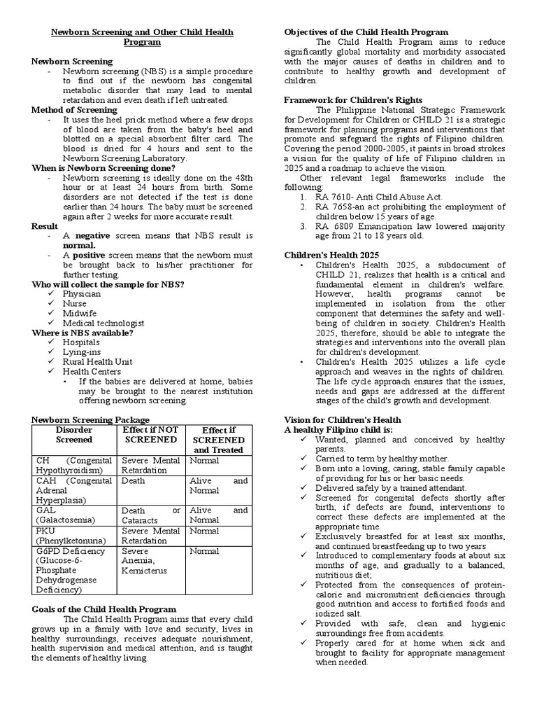 Newborn Screening & Child Health | PDF | Screening (Medicine ...
