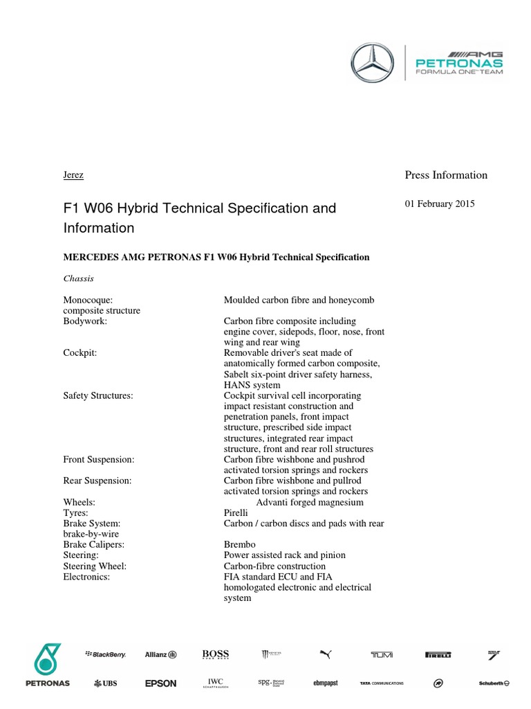F1 W06 Hybrid Technical Specification and Information | PDF | Formula ...