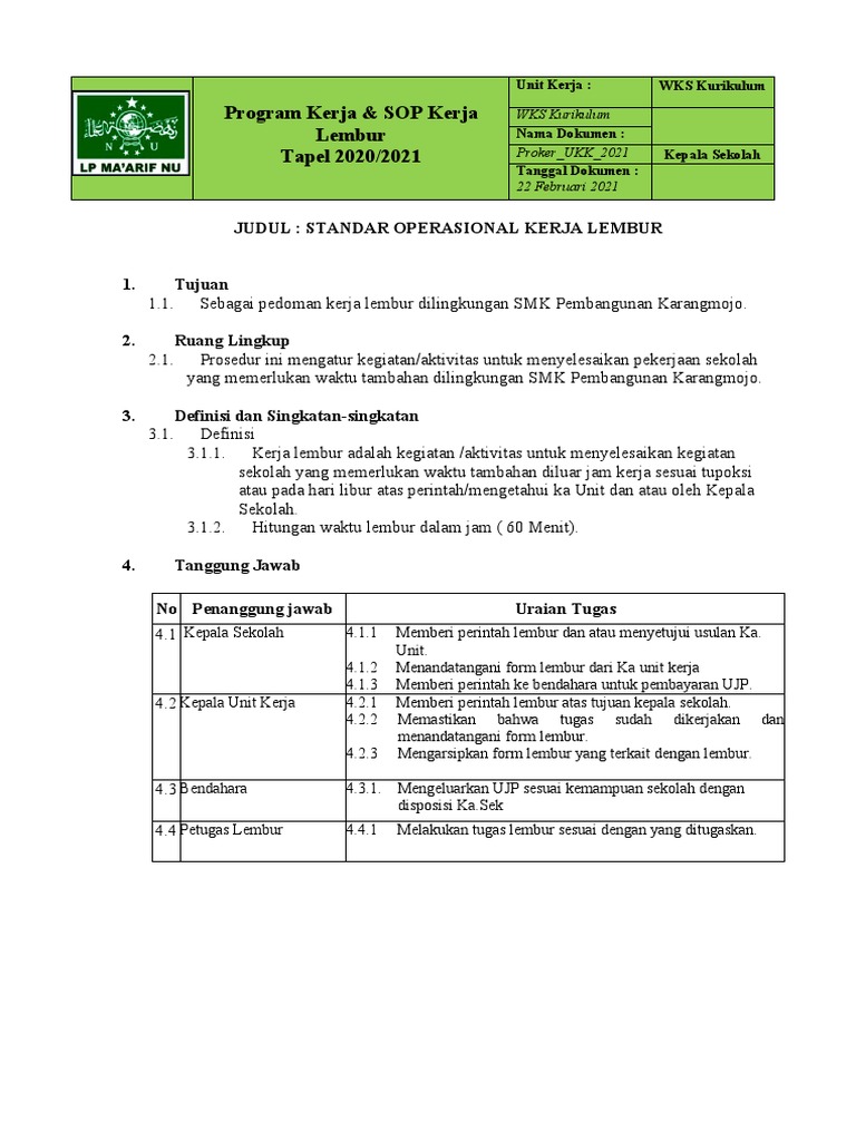 SOP Lembur | PDF
