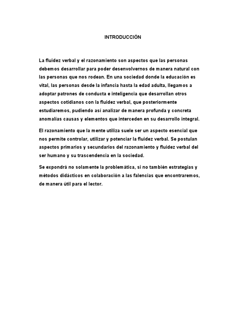 Definición de Fluidez Verbal | PDF | Razón | Comunicación