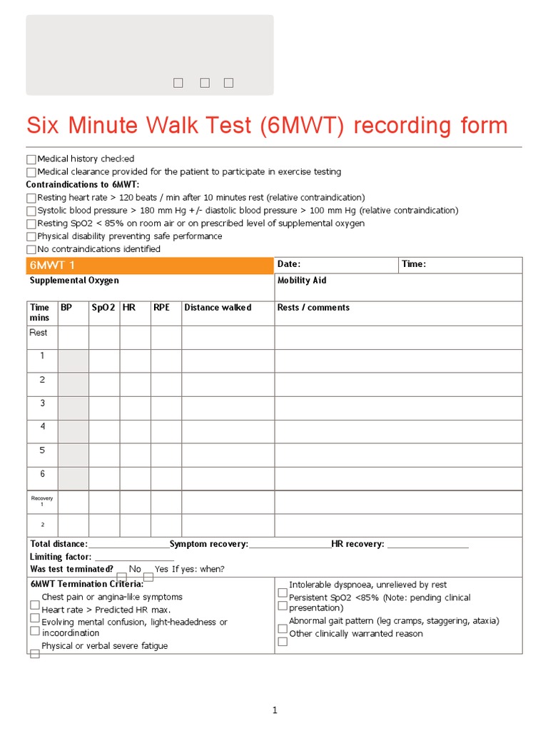 Six Minute Walk Test (6MWT) Form | PDF | Blood Pressure | Heart Rate