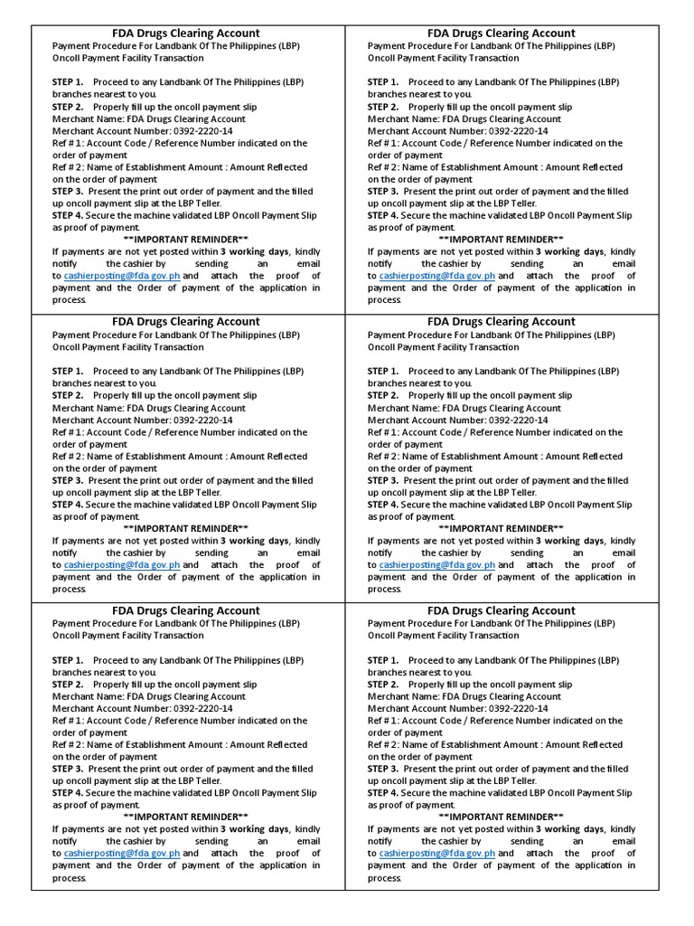 FDA Drugs Clearing Account FDA Drugs Clearing Account: Cashierposting ...