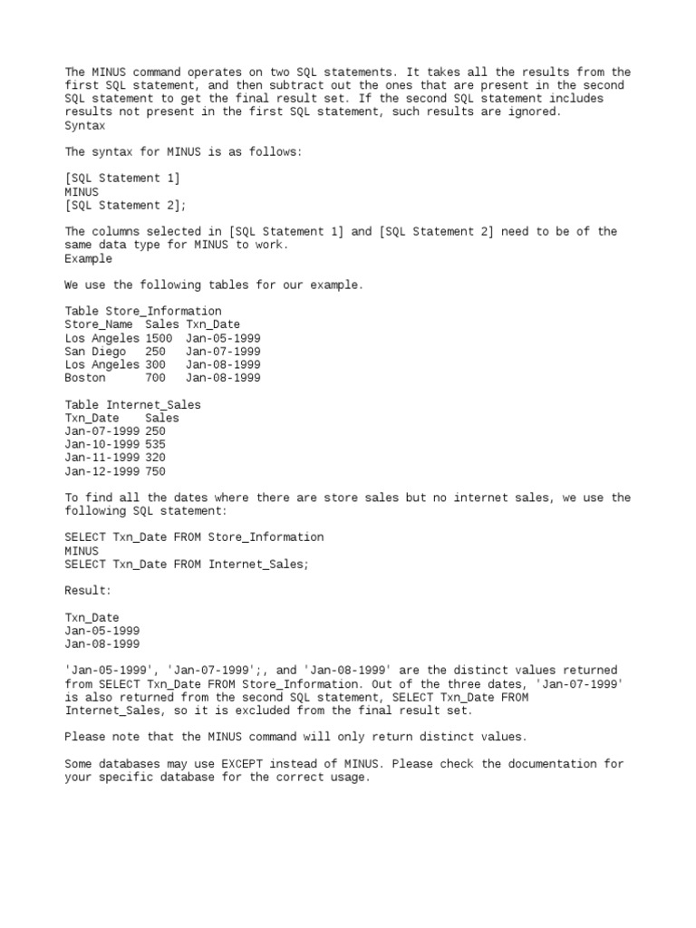 SQL Minus | PDF | Computers