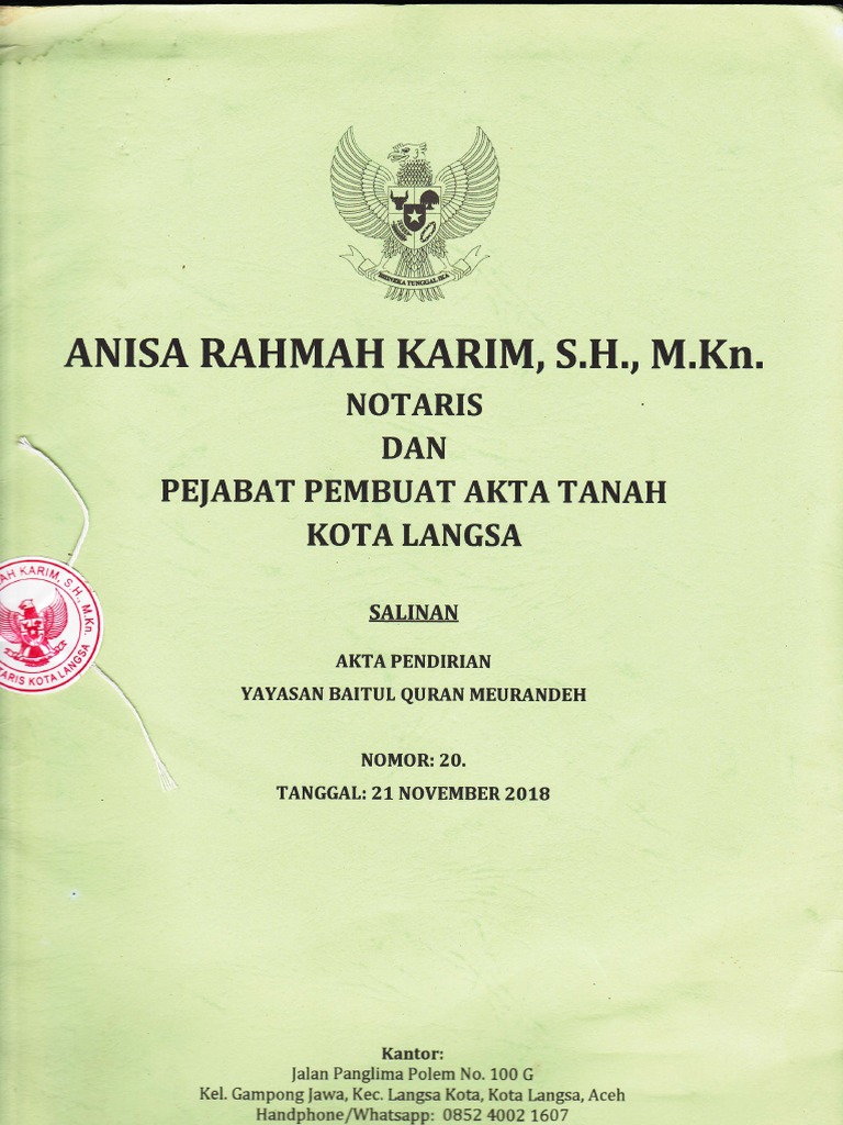 Akta Pendirian Yayasan | PDF