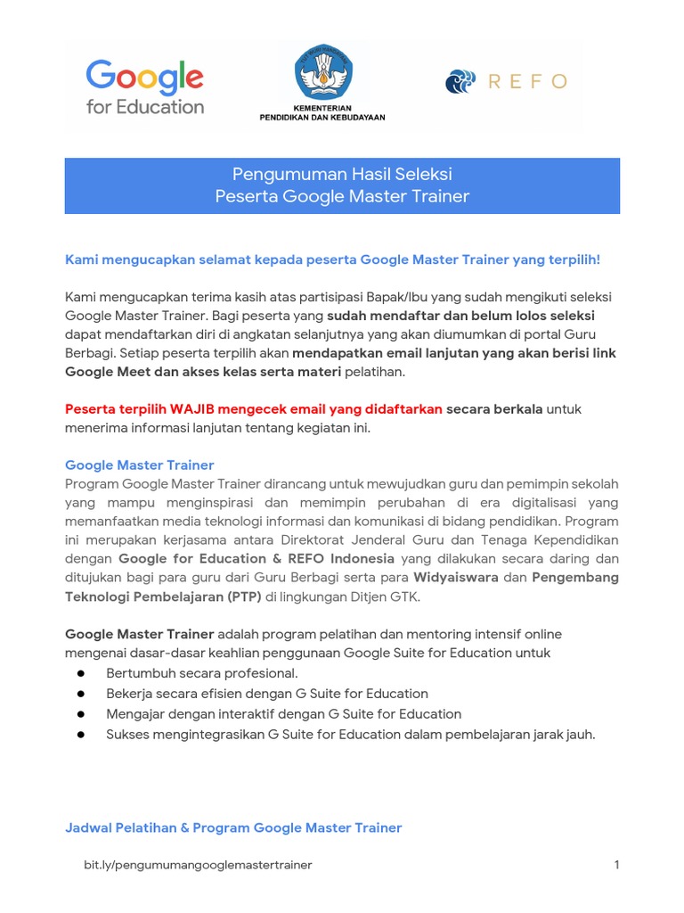 Mengumumkan Peserta Terpilih Program Google Master Trainer | PDF