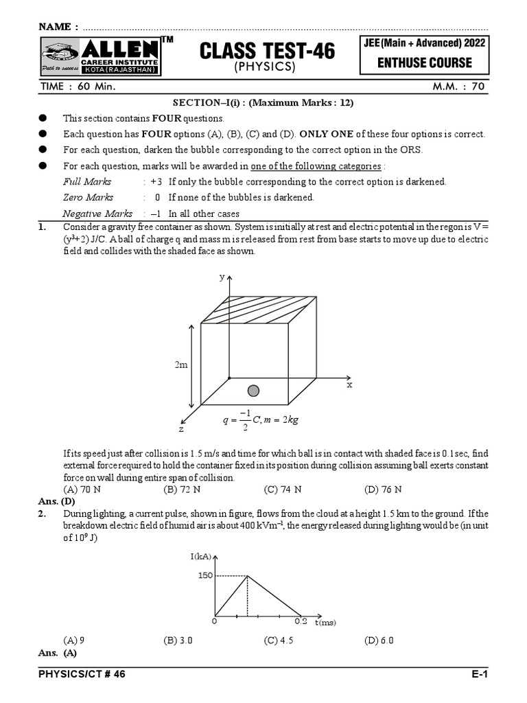 Physics CT | PDF | Collision | Momentum