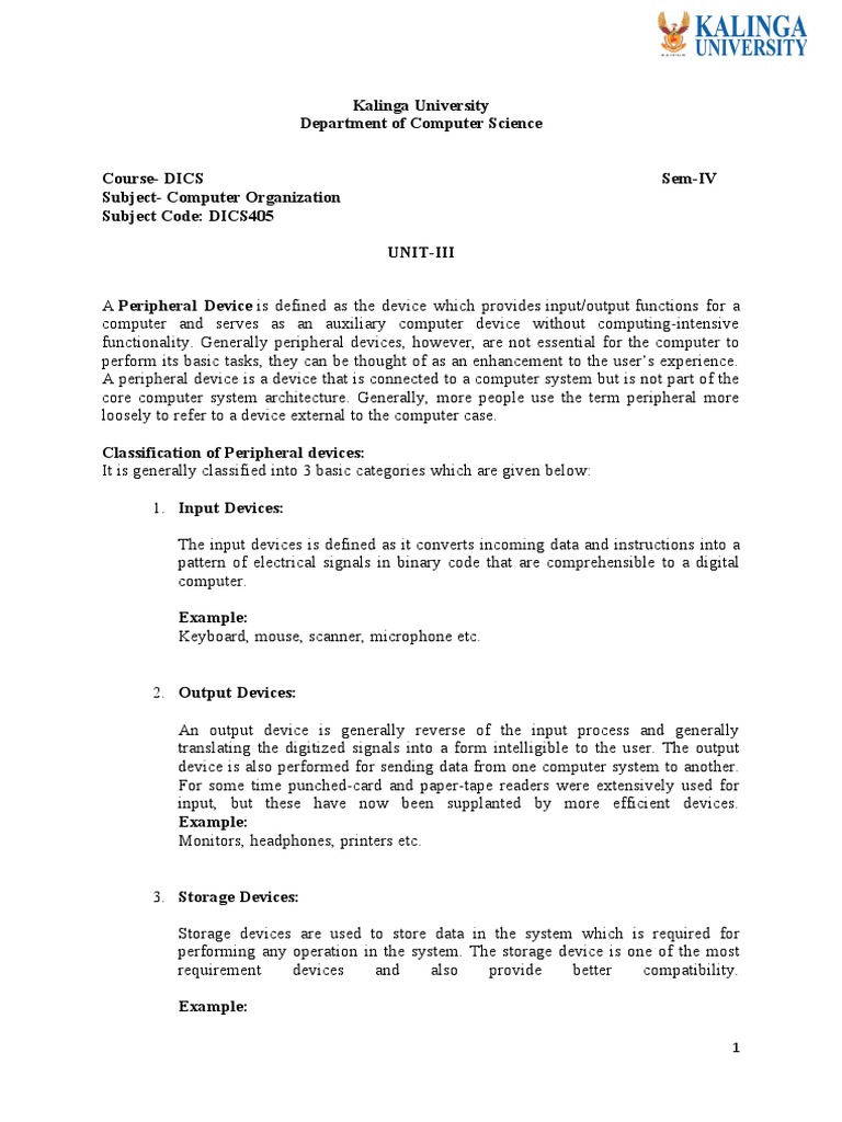 DICS405 - Unit2 - Computer Organization - Notes | PDF | Input/Output ...