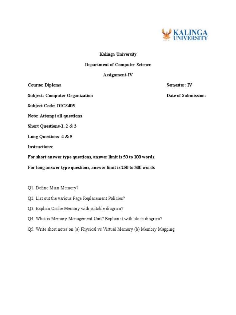 DICS405 - Unit4 - Computer Organization - Assignment-4 | PDF