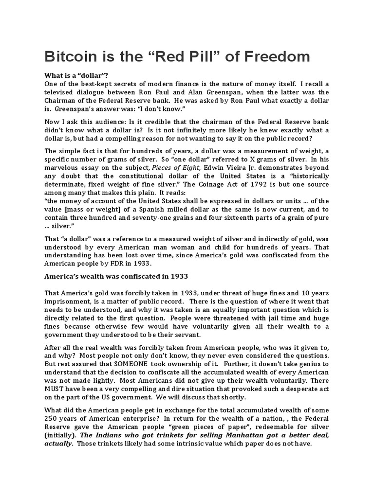 Bitcoin Is The "Red Pill" of Freedom | PDF | Cryptocurrency | Dollar