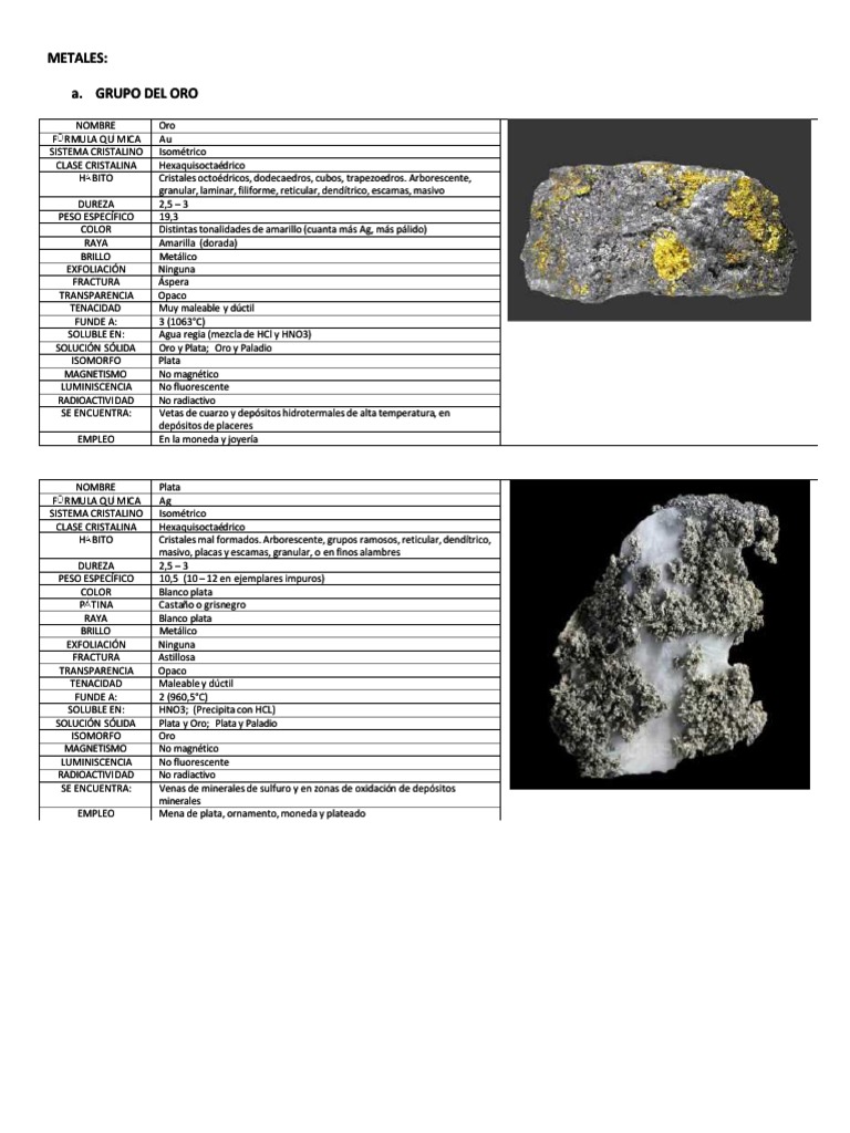 Características de Metales Preciosos y Comunes | PDF | Minerales | Oro