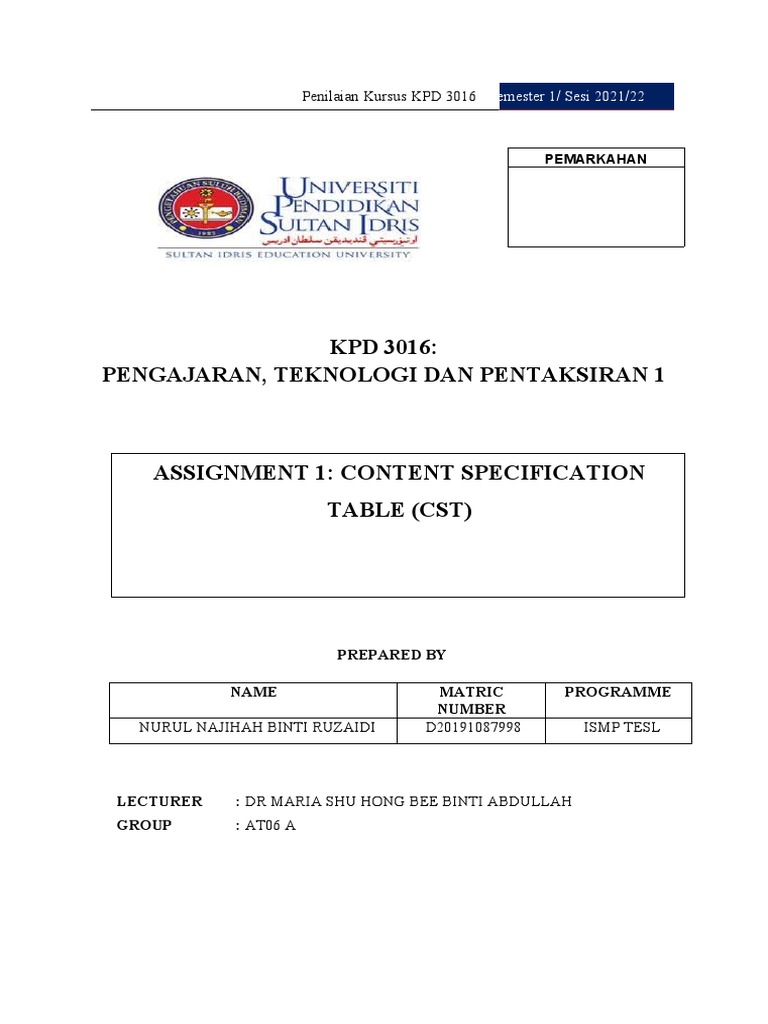 Content Specification Table | PDF | Learning | Cognition
