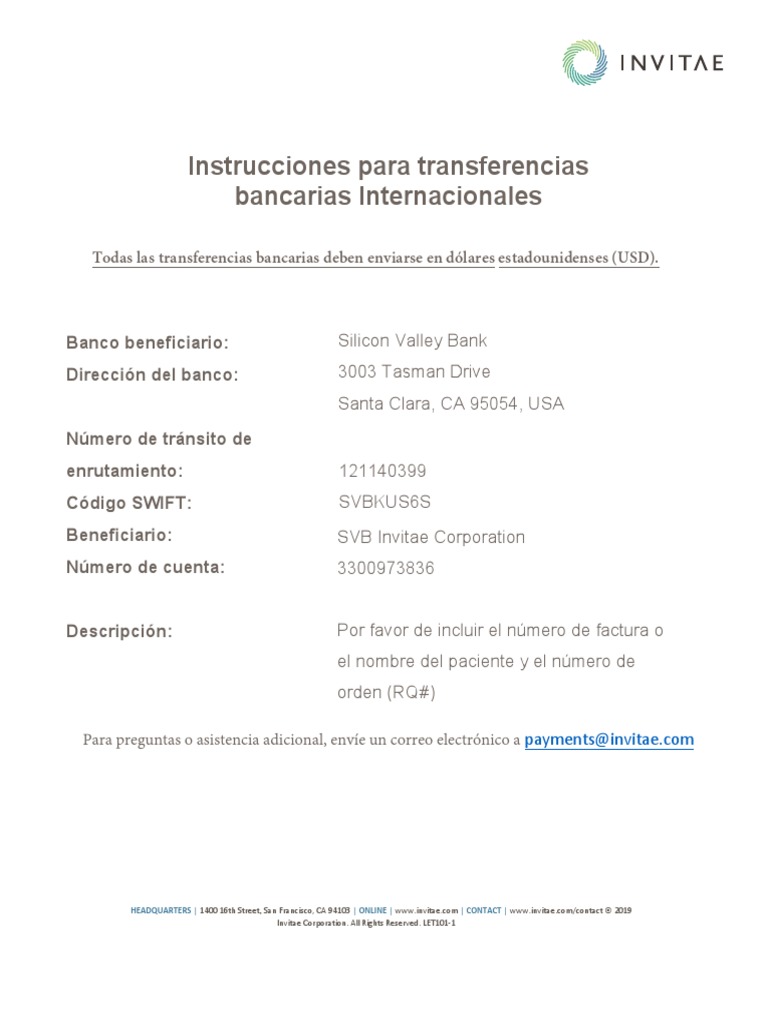 SPANISH International Wire Transfer Instructions | PDF
