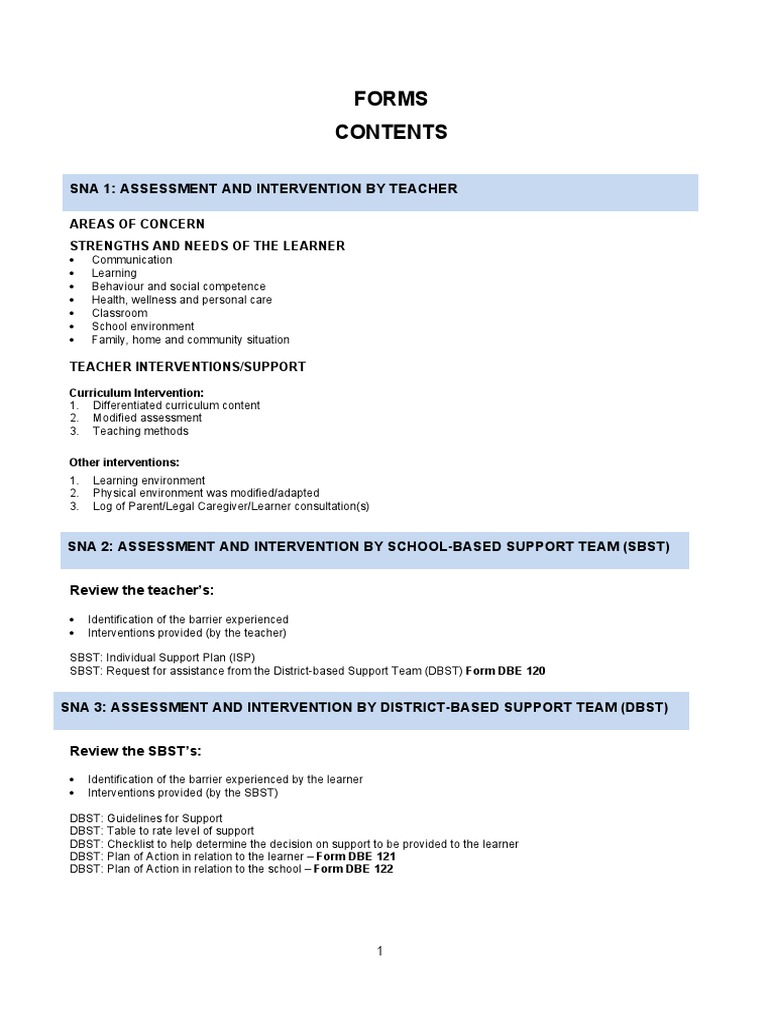 Forms: Sna 1: Assessment and Intervention by Teacher | PDF | Teachers ...