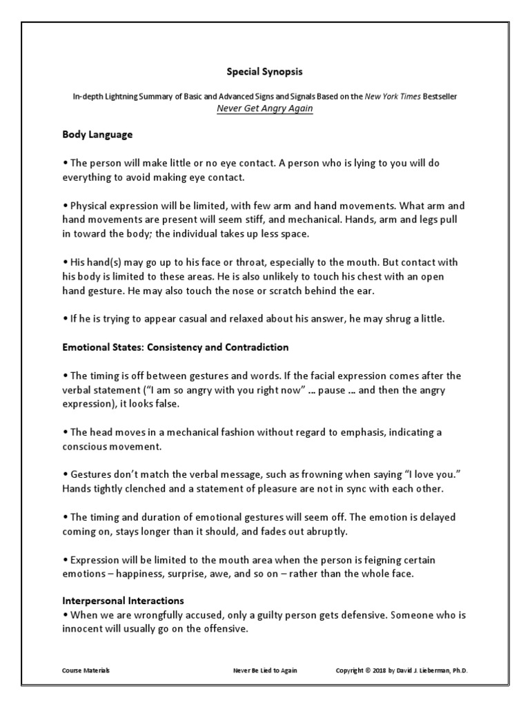 Special Synopsis: Never Get Angry Again | PDF | Question | Body Language