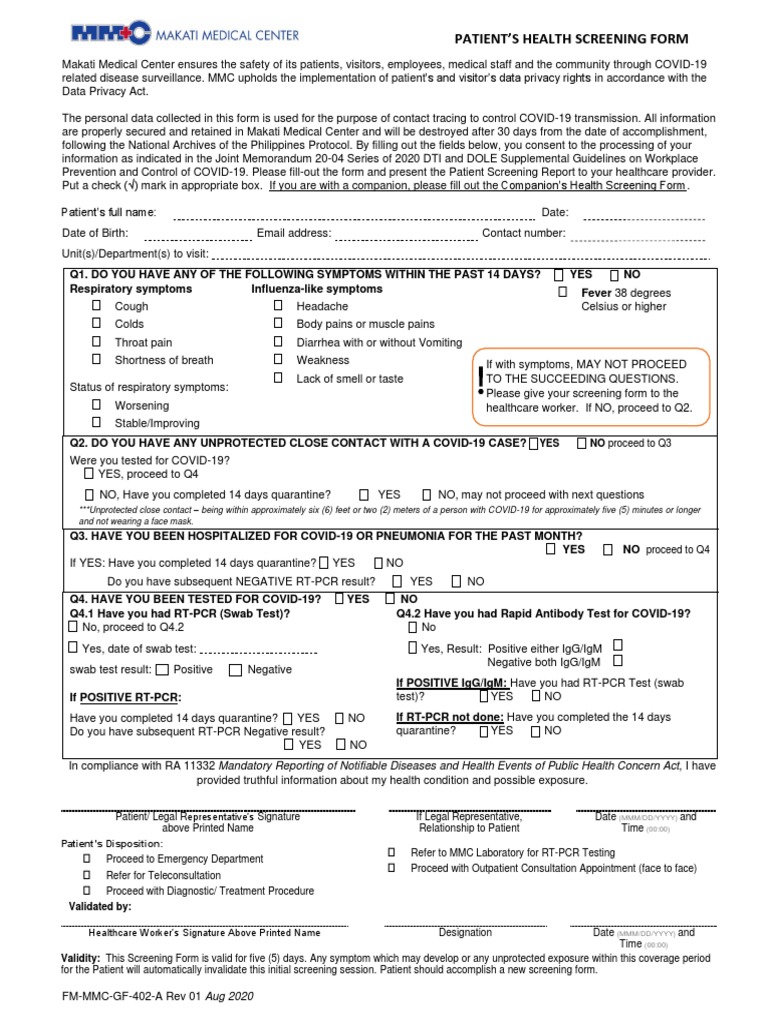 English Patient Screening Form 19 | PDF | Immunology | Public Health