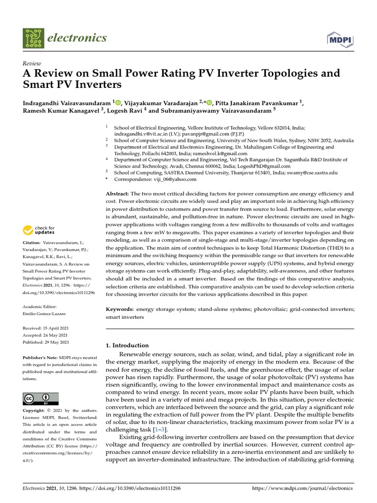 Electronics: A Review On Small Power Rating PV Inverter Topologies and ...