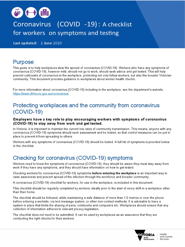 Coronavirus (COVID - 19) :: A Checklist For Workers On Symptoms and ...