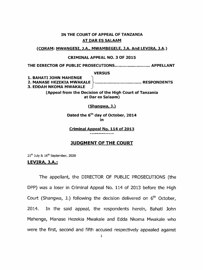 DPP V Bahati John Mahenge (CAT) | PDF | Forgery | Burden Of Proof (Law)