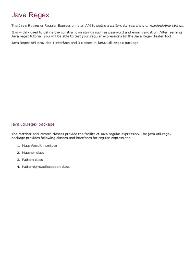 Java Regex - Regular Expressions | Descargar gratis PDF | Regular ... Java Regex - Regular Expressions | Descargar gratis PDF | Regular ...