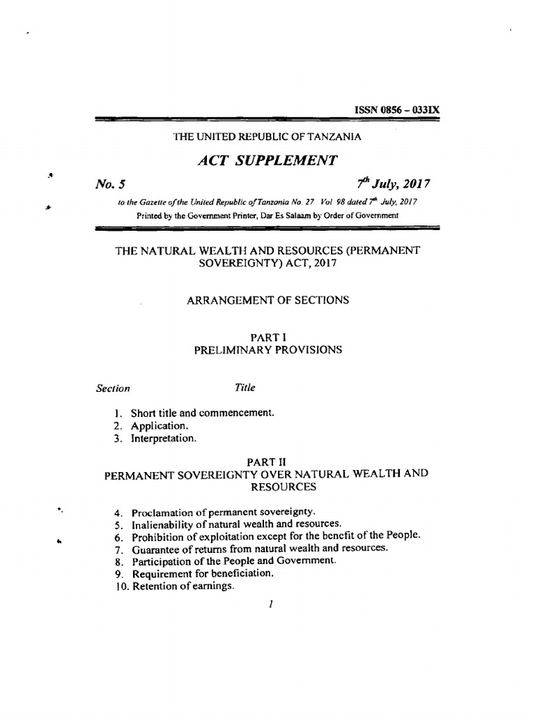 Natural Wealth and Resources Permanent Sovereignty Act 2017 | PDF ...