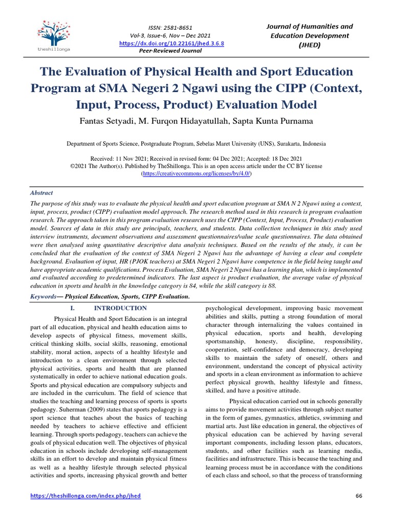 The Evaluation Of Physical Health And Sport Education Program At Sma Negeri 2 Ngawi Using The 