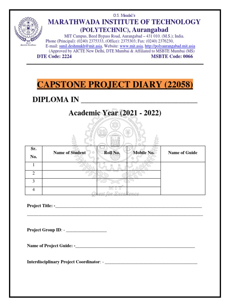 Guidelines for Completing a Capstone Project Diary | PDF