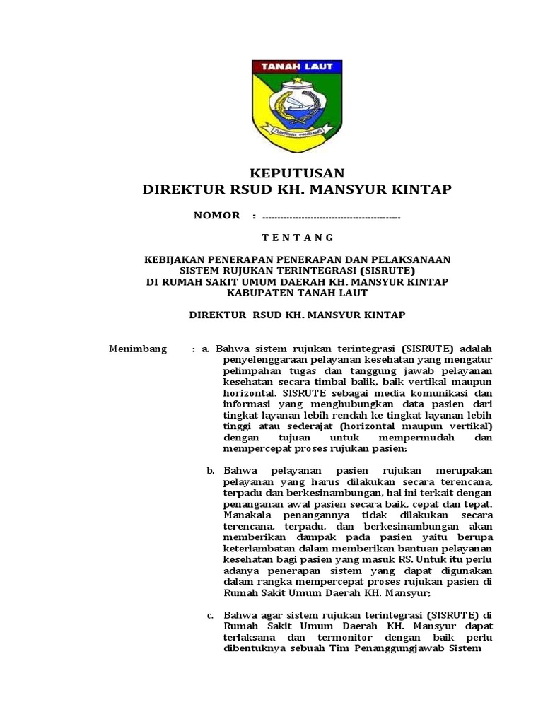 SISRUTE 01 Kebijakan RSUD KHM 161221 | PDF