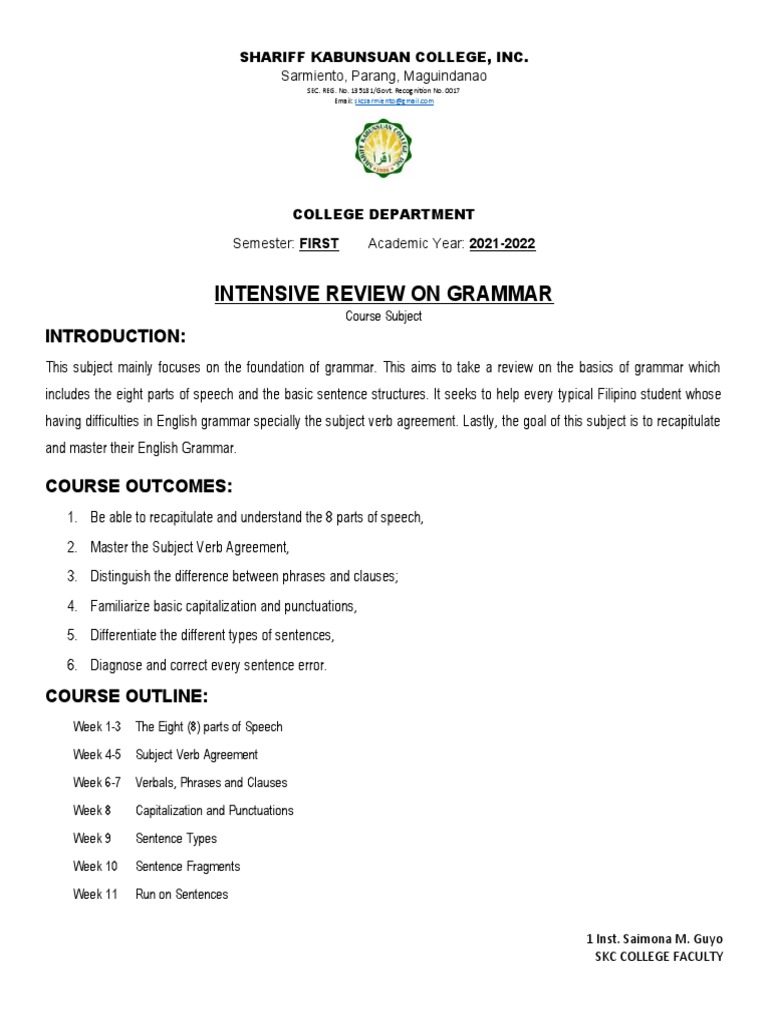 Intensive Review On Grammar | PDF | Adverb | Verb