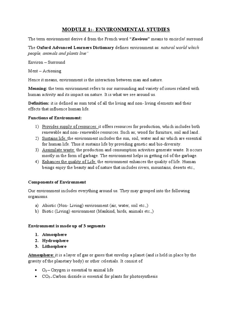 Module 1:-Environmental Studies: People, Animals and Plants Live" | PDF ...