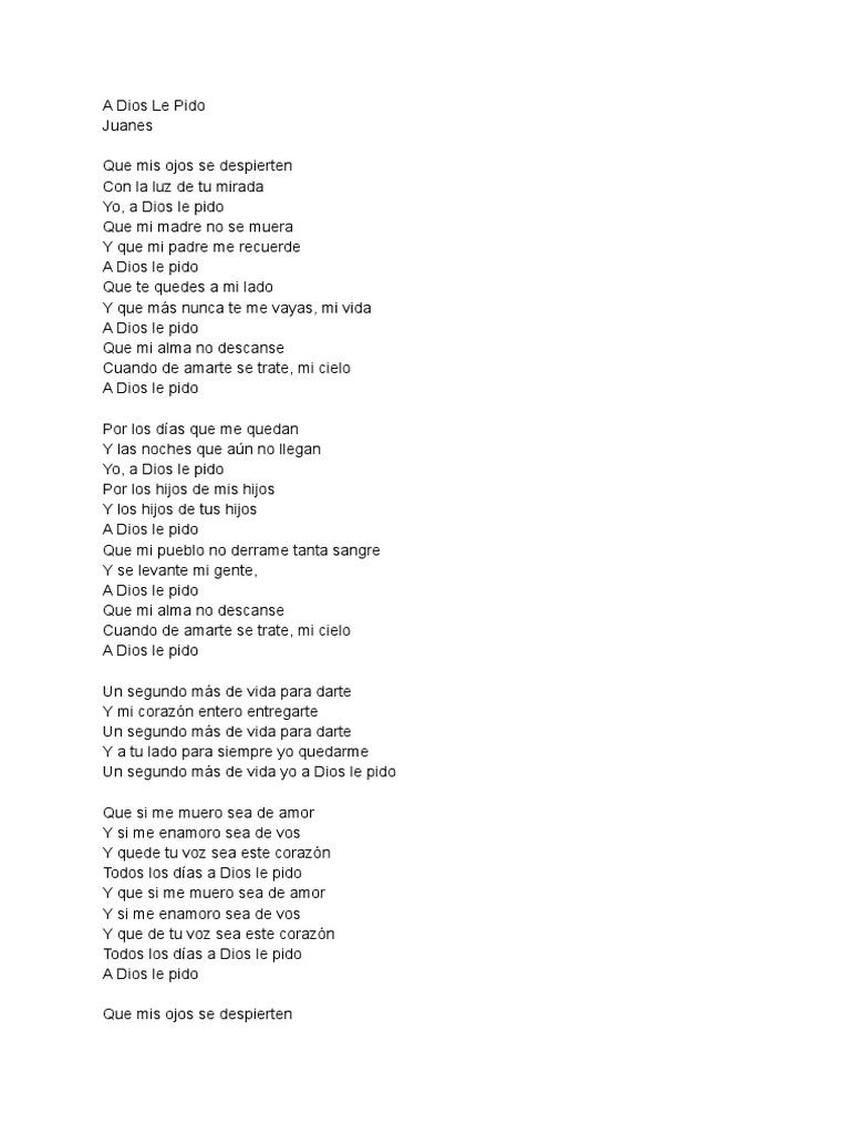 A Dios le Pido: Letra de Juanes | PDF | Poesía