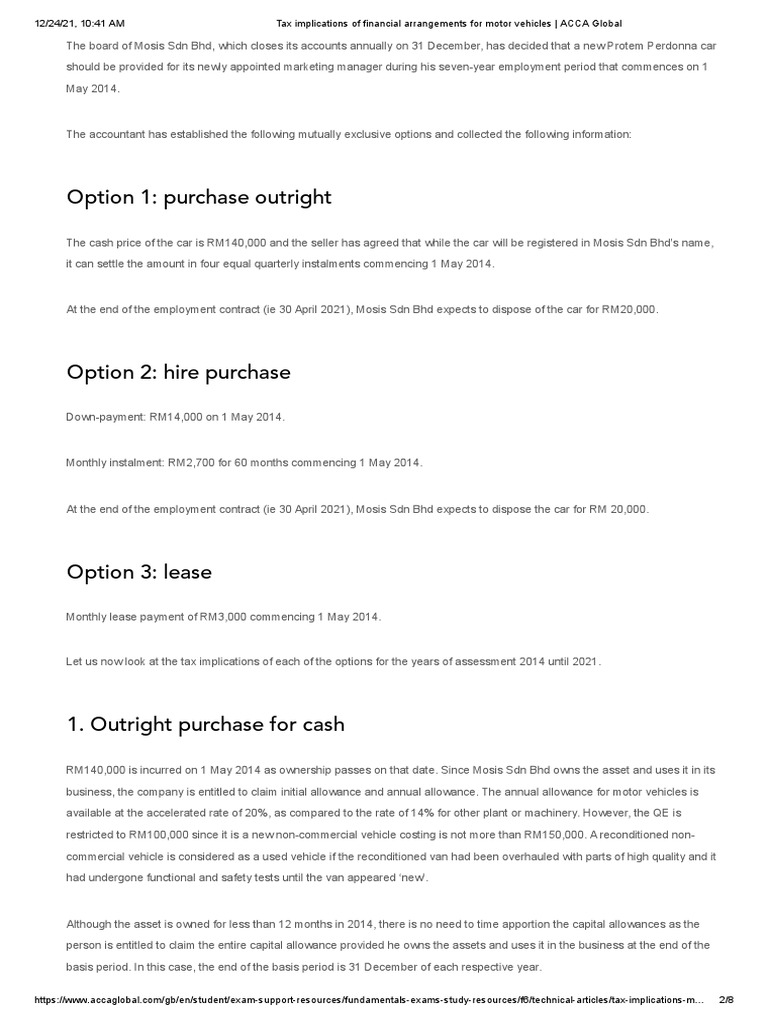 Option 1: Purchase Outright | Download Free PDF | Option (Finance ...