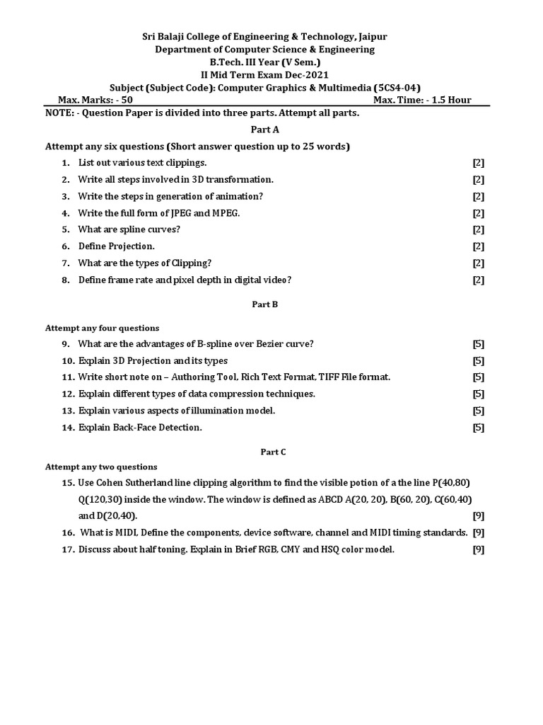 5CS4-04 Computer Graphics & Multimedia Set 1 | Download Free PDF | 3 D ...
