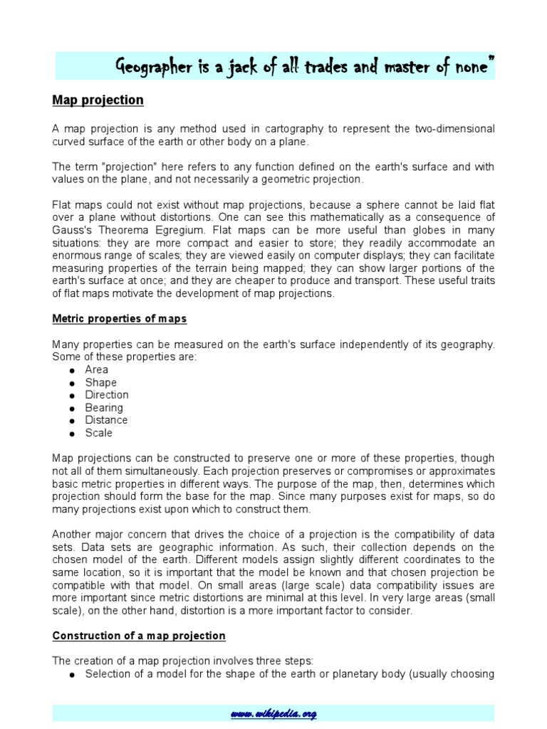 Map Projections | Download Free PDF | Infographics | Cartography