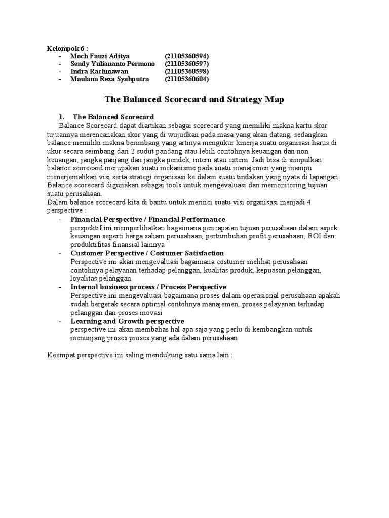 RMK The Balanced Scorecard and Strategy Map | PDF