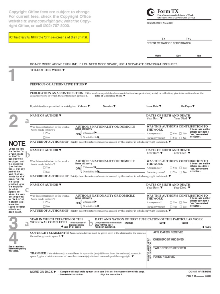 FORM Copyright Registration 0711 | United States Copyright Office ...