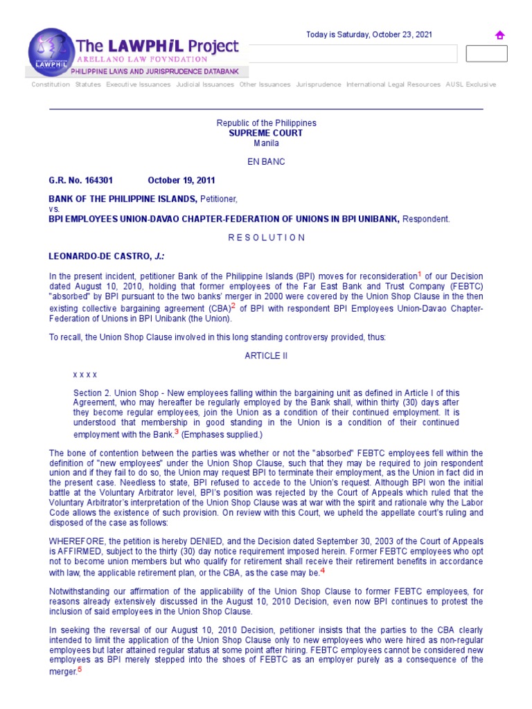 Bpi VS Bpi Employees Union | PDF | Employment | Labour Law