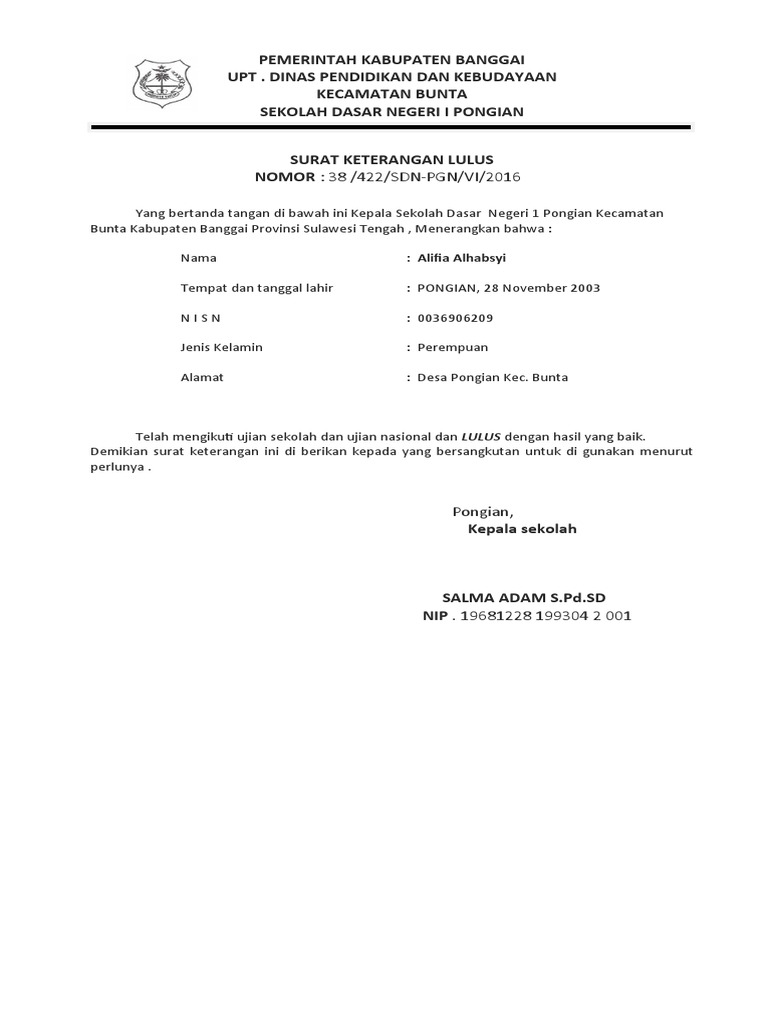 Surat Keterangan Lulus | PDF