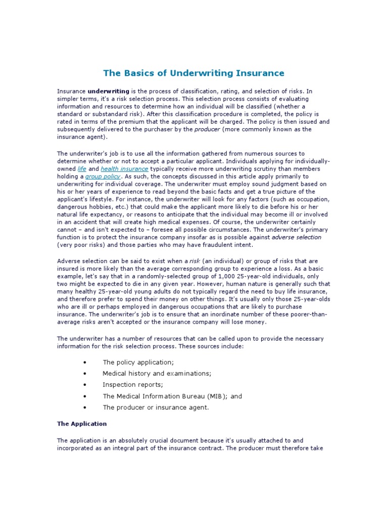 The Basics of Underwriting Insurance | PDF | Underwriting | Insurance