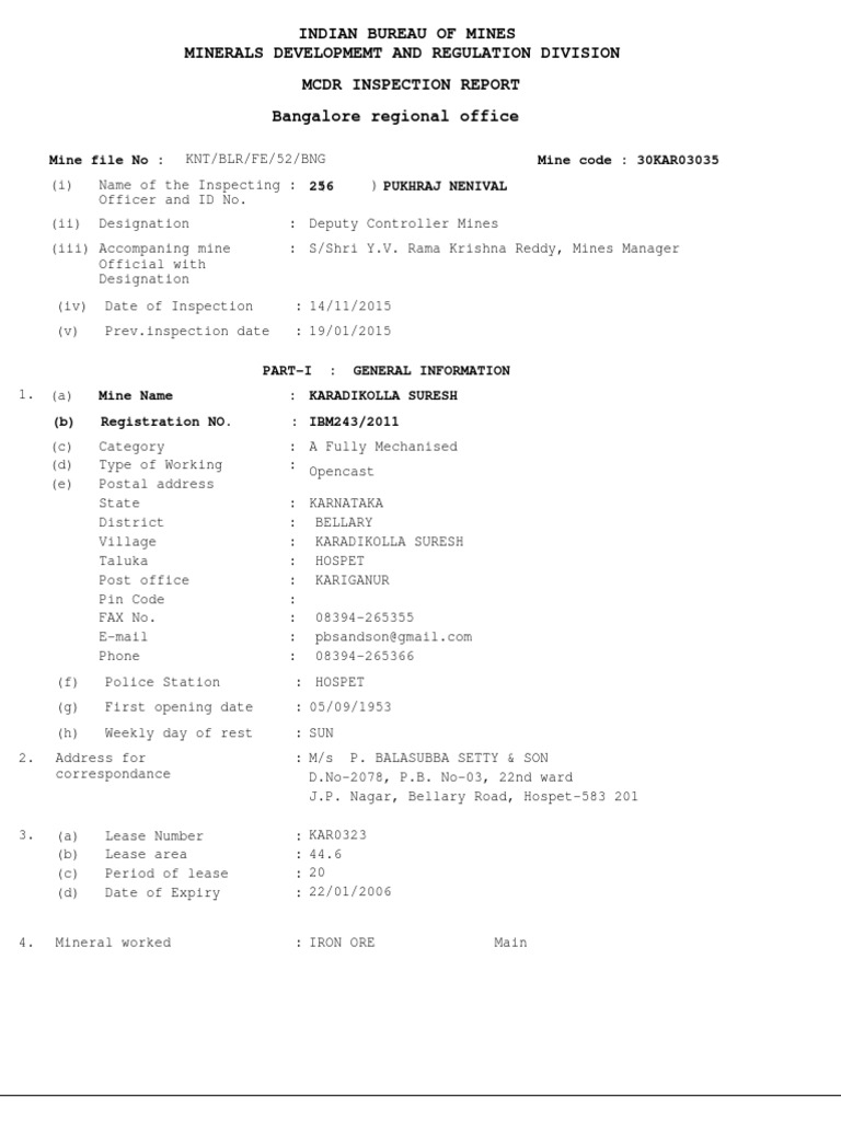 Indian Bureau of Mines Minerals Developmemt and Regulation Division ...