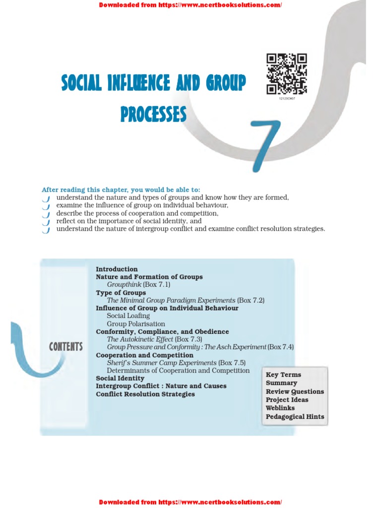 NCERT Class 12 Psychology Social Influence and Group Processes | Download Free PDF | Self Esteem ...