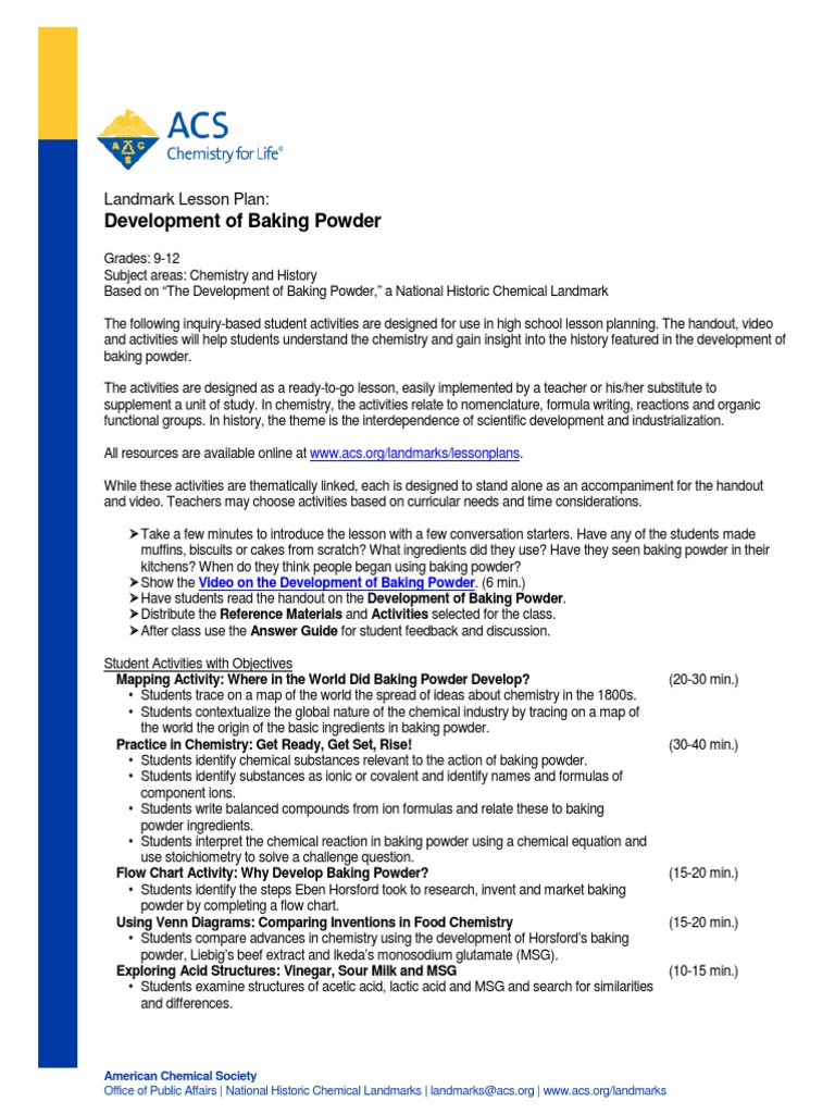 Development of Baking Powder: Landmark Lesson Plan | PDF | Baking ...
