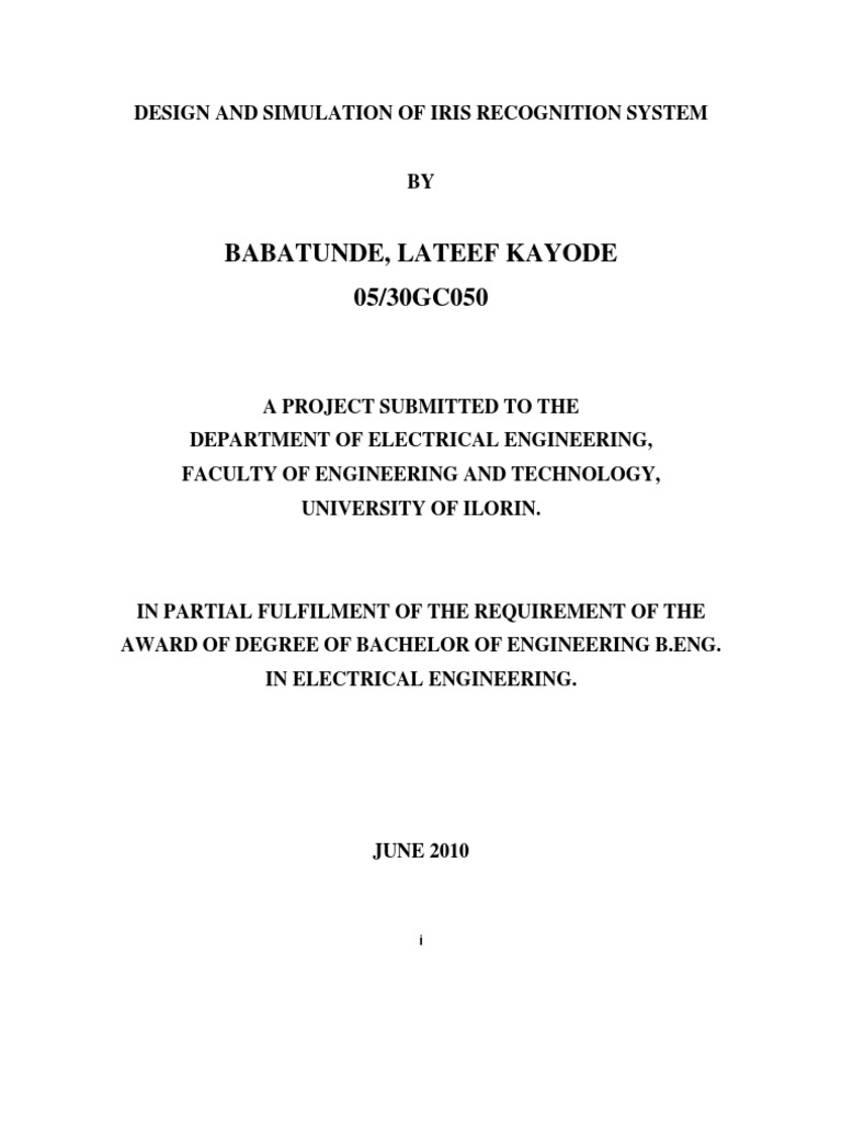 Iris Recognition System Design Project | PDF | Rectifier | Areas Of ...