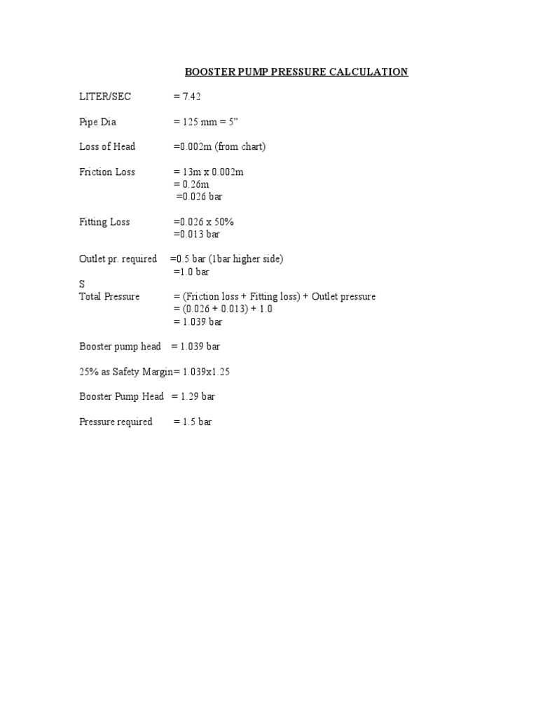 Booster Pump Pressure Calculation | PDF
