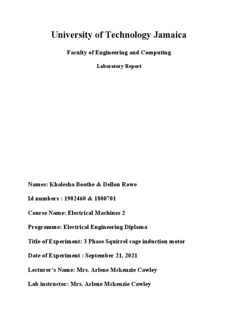 Electrical Machines 2 Lab 2 Utech | PDF | Electric Motor | Electromagnetism