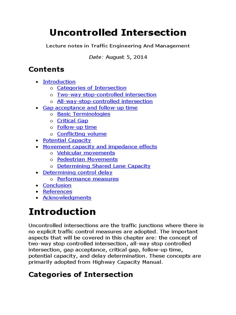 Uncontrolled Intersection | Download Free PDF | Traffic | Intersection ...