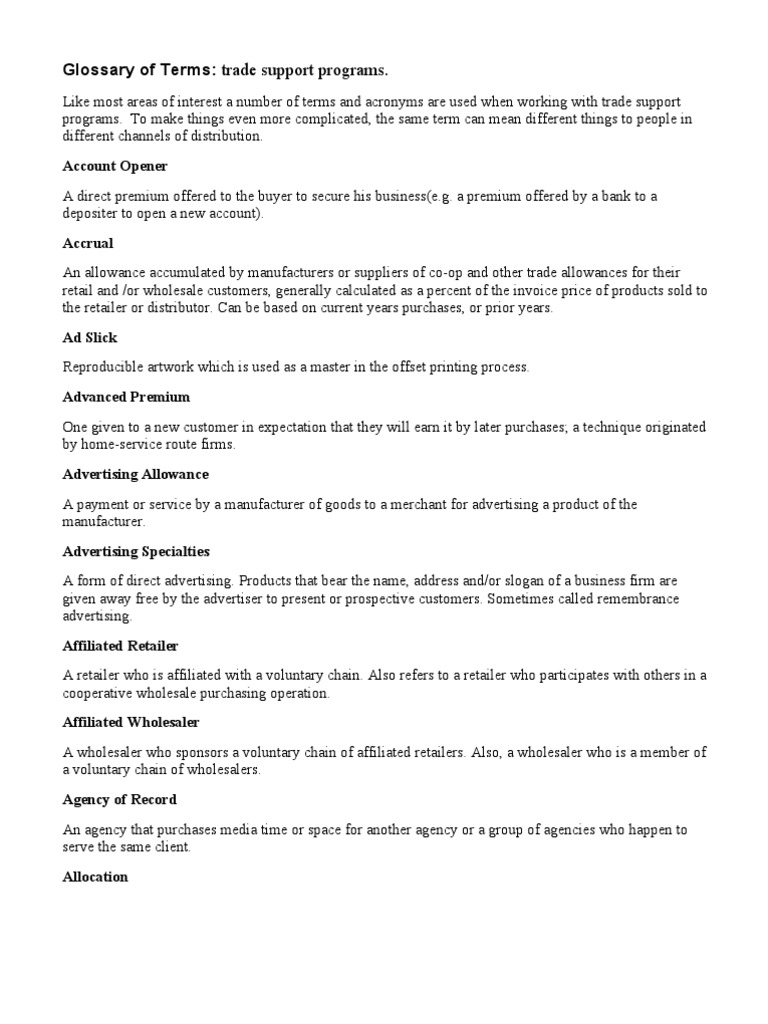 Glossary of Trade Support Programs. | PDF | Coupon | Retail
