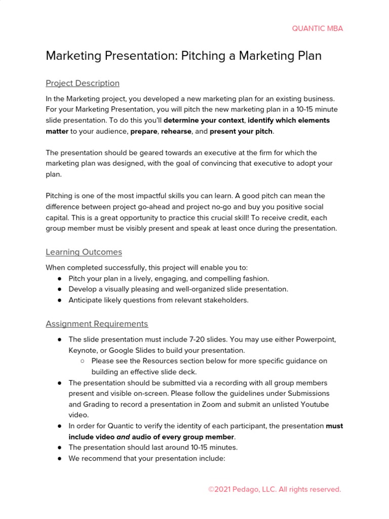MBA31 Marketing Presentation Prompt and Rubric | PDF | Plagiarism ...